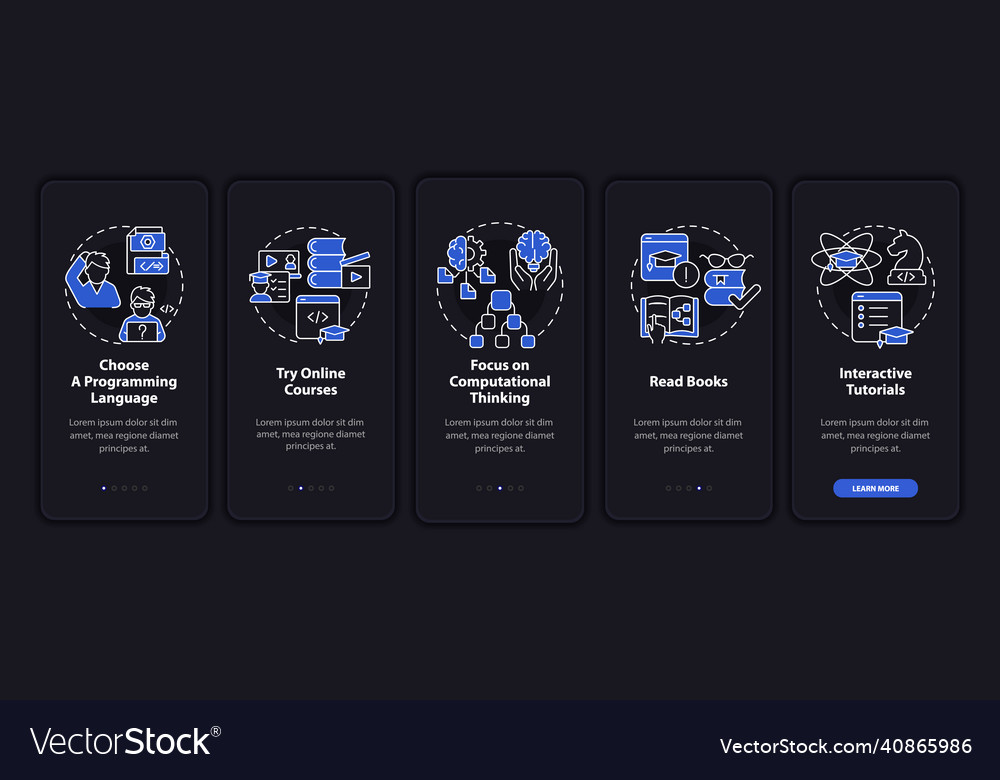 How To Learn Code Night Mode Onboarding Mobile Vector Image
