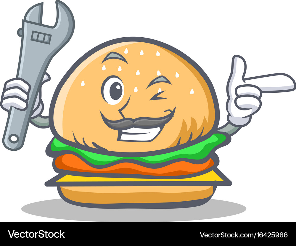 Mechanic burger character fast food Royalty Free Vector
