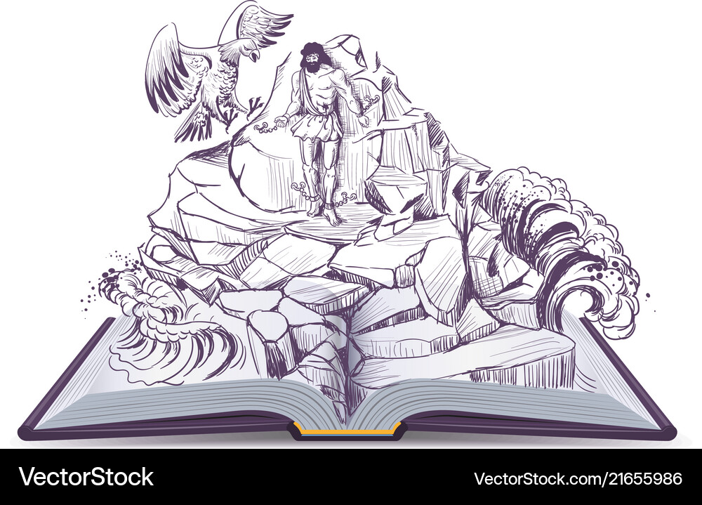 Open book of legend prometheus Royalty Free Vector Image