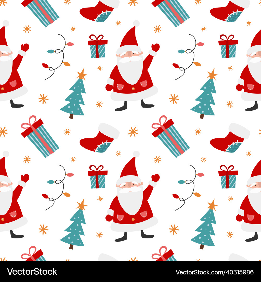 Pattern with santa claus and holiday decors Vector Image
