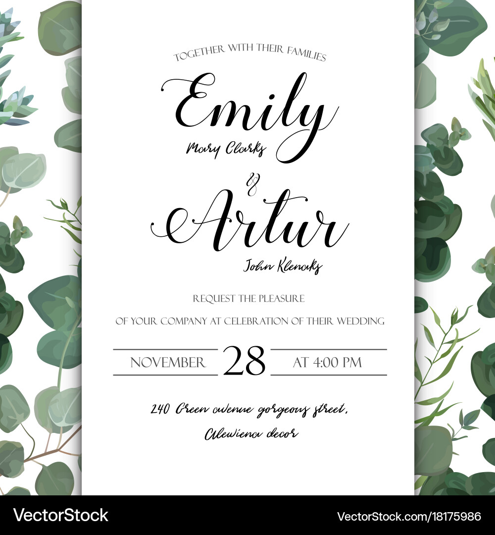 Wedding floral hand drawn invite invitation card Vector Image