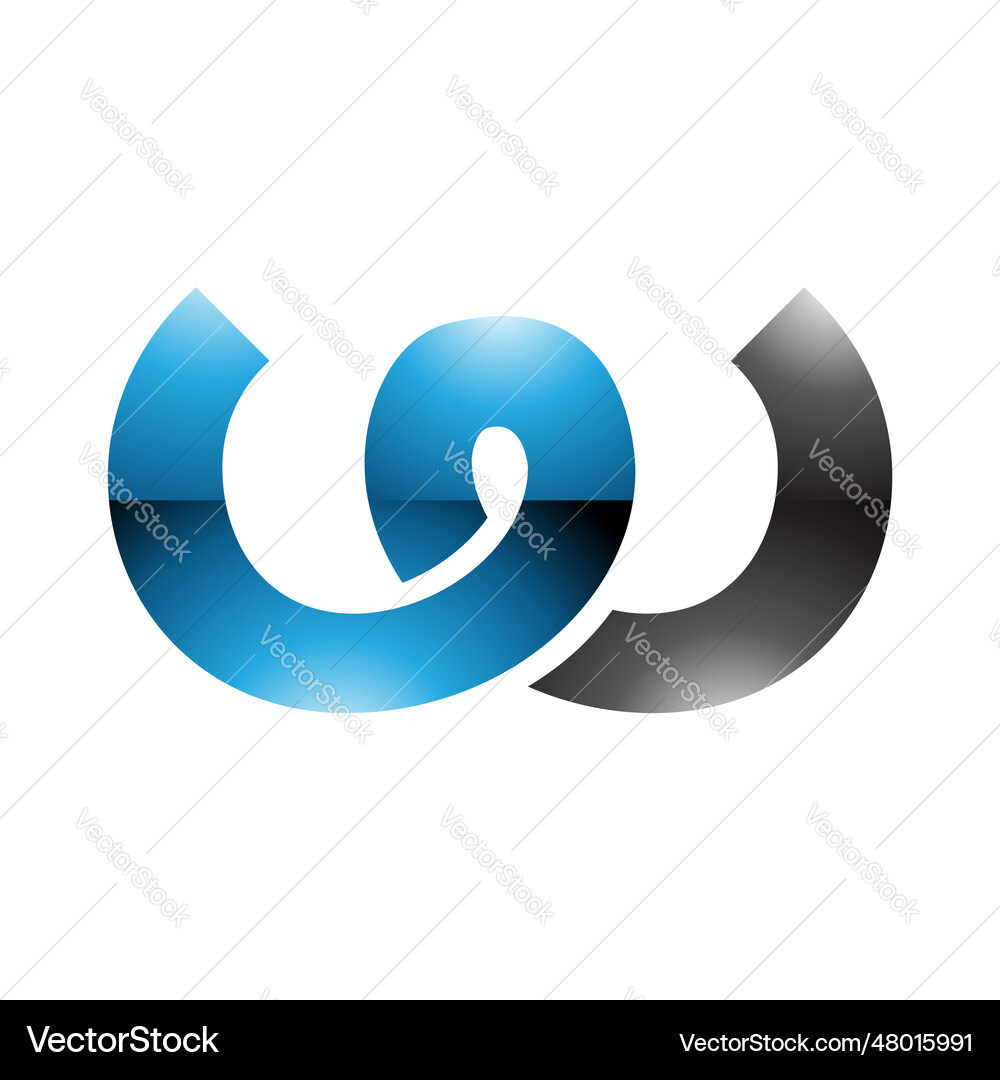 Blue and black glossy spring shaped letter w icon Vector Image