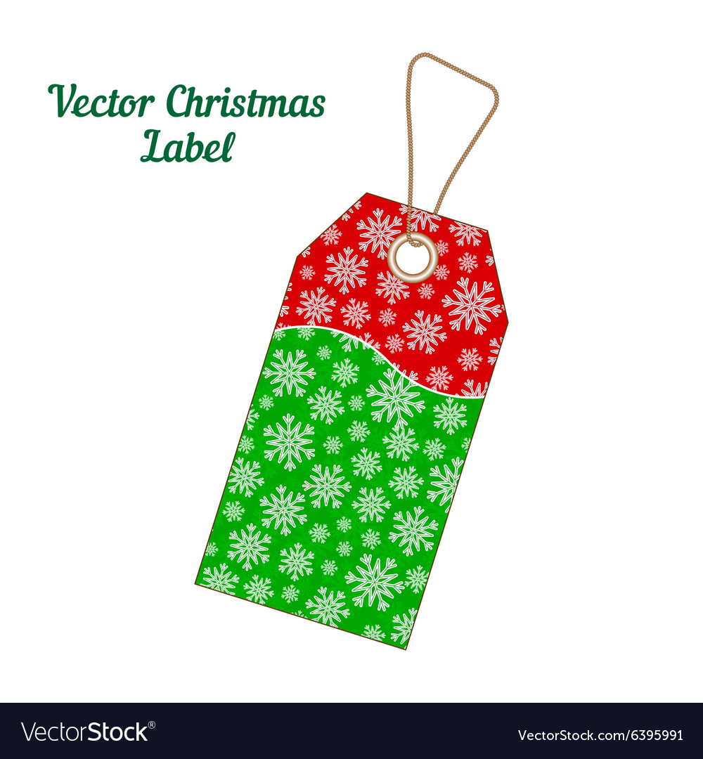 Christmas label with red green background from Vector Image