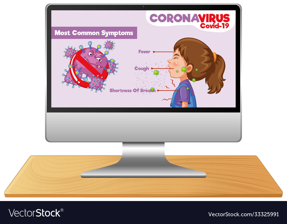 Computer with covid19 information on screen Vector Image