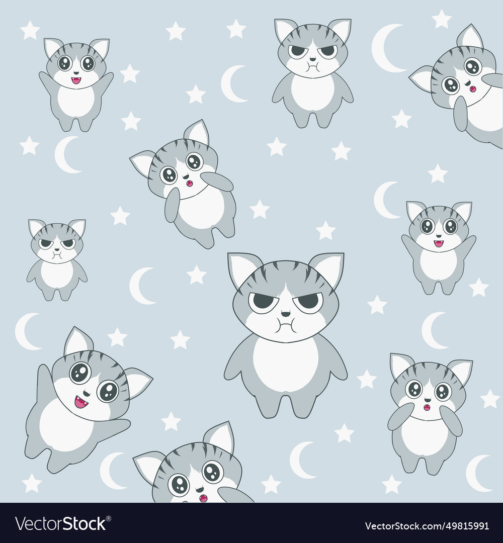 Cute cat character pattern Royalty Free Vector Image