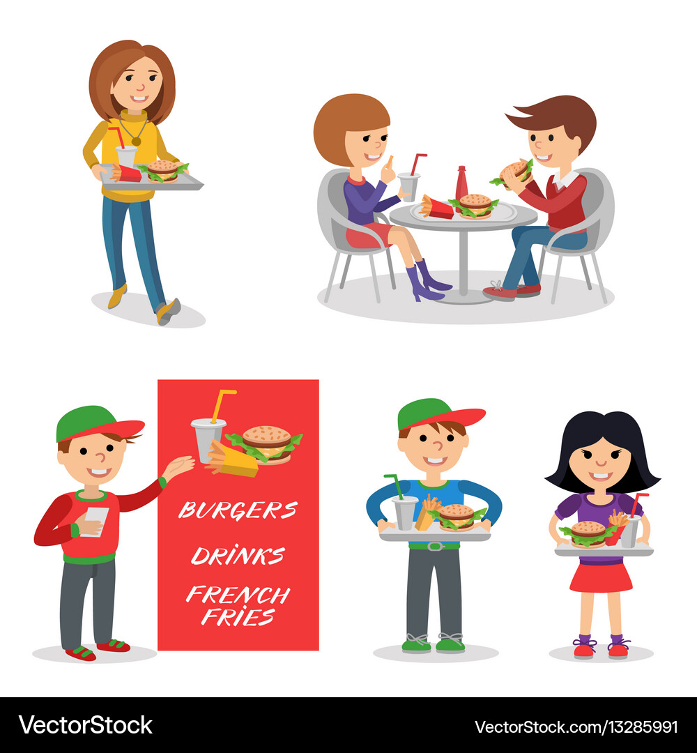 Fast food restaurant people figures isolated Vector Image