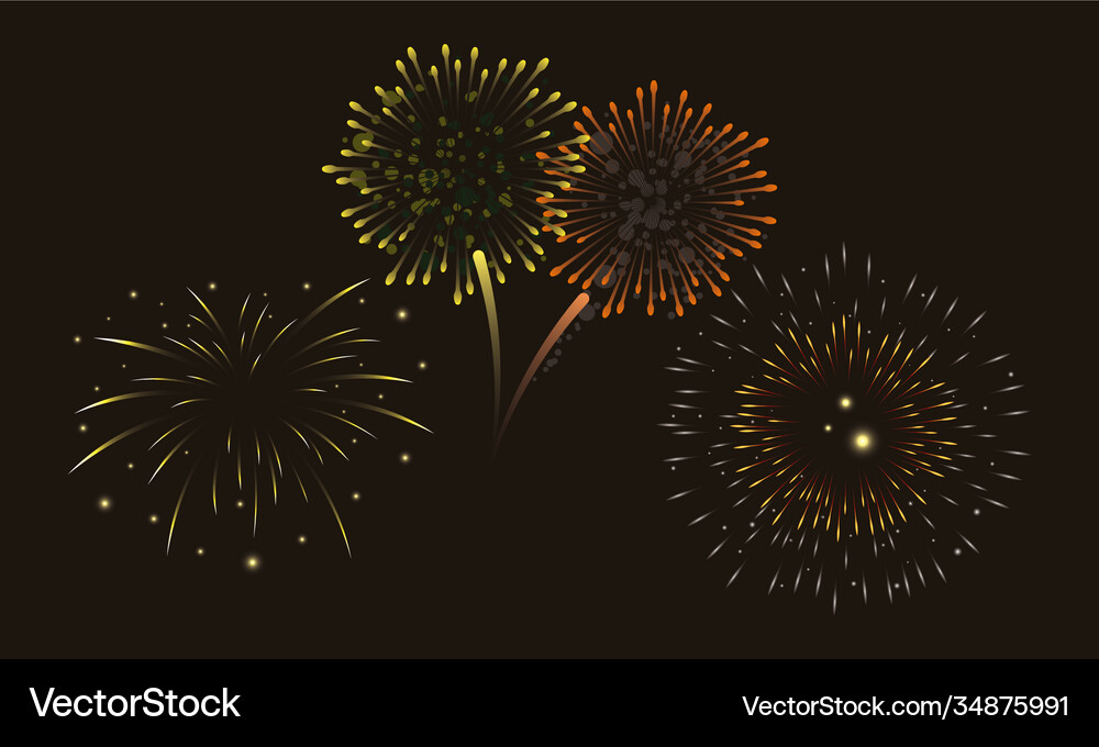 Four orange and yellow fireworks splash lights Vector Image