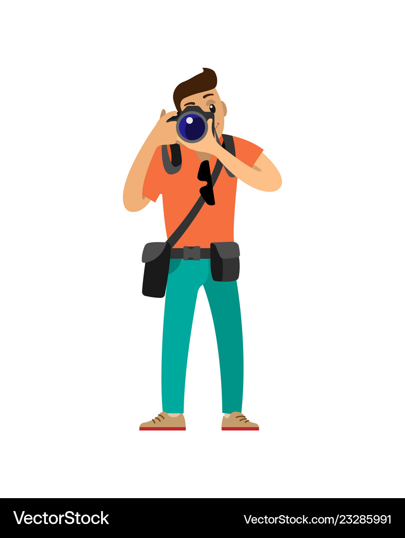 Photographer with digital camera taking photo Vector Image