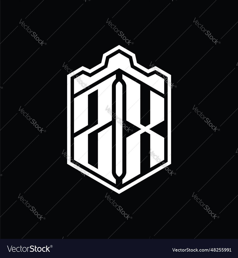 Zx letter logo monogram hexagon shield shape Vector Image