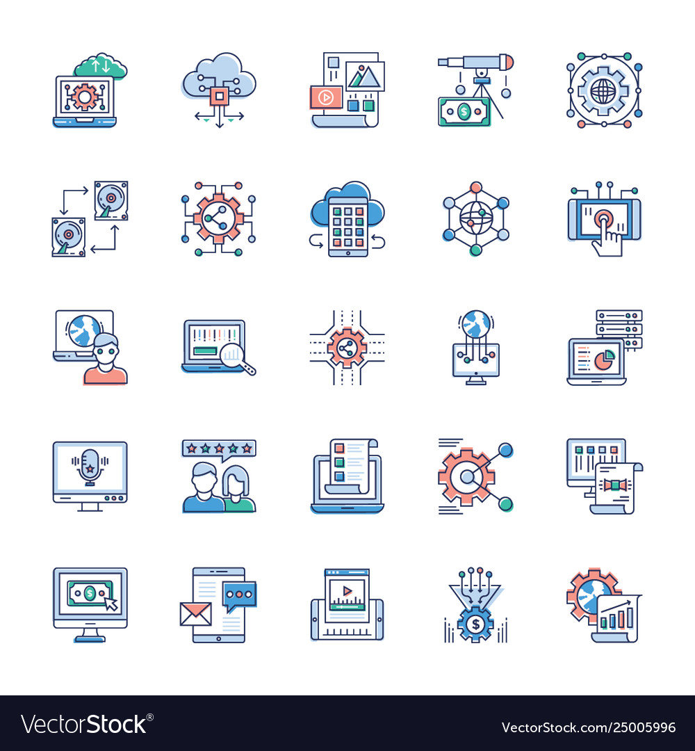 Bundle modern technology icons Royalty Free Vector Image