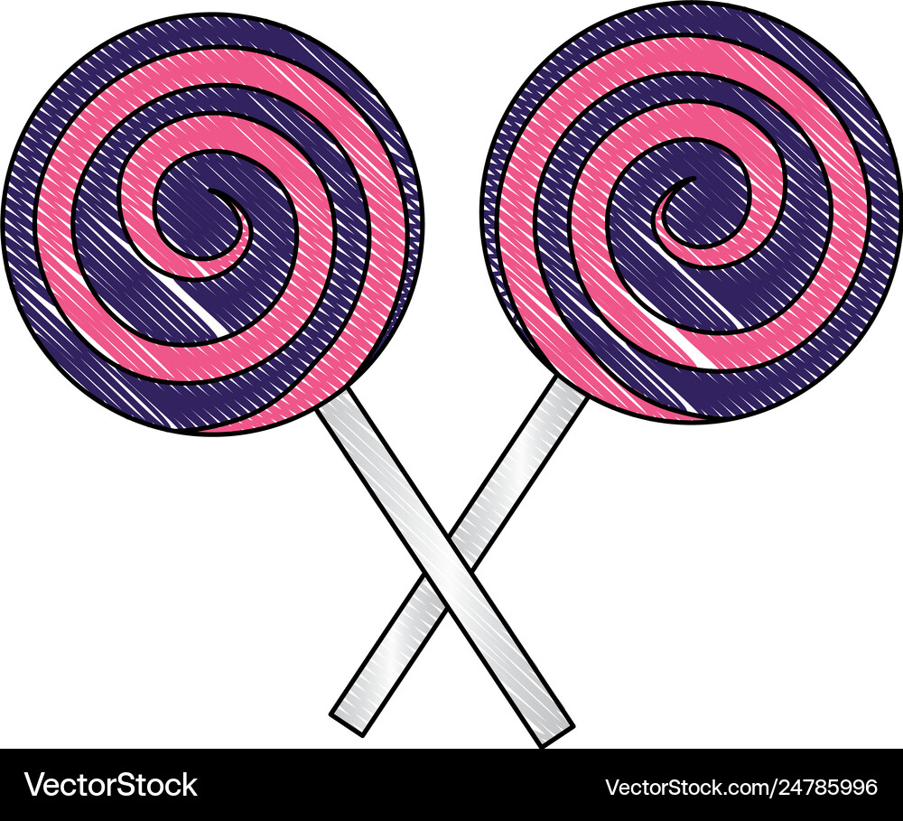 Crossed spiral lollipops sweet candy Royalty Free Vector