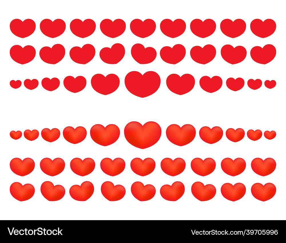 Heart symbol border or divider set isolated Vector Image