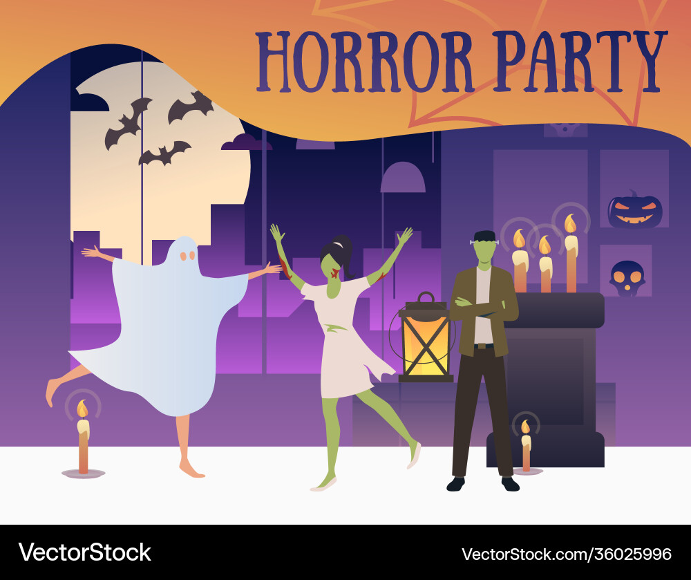 Horror party banner with zombies and ghost Vector Image