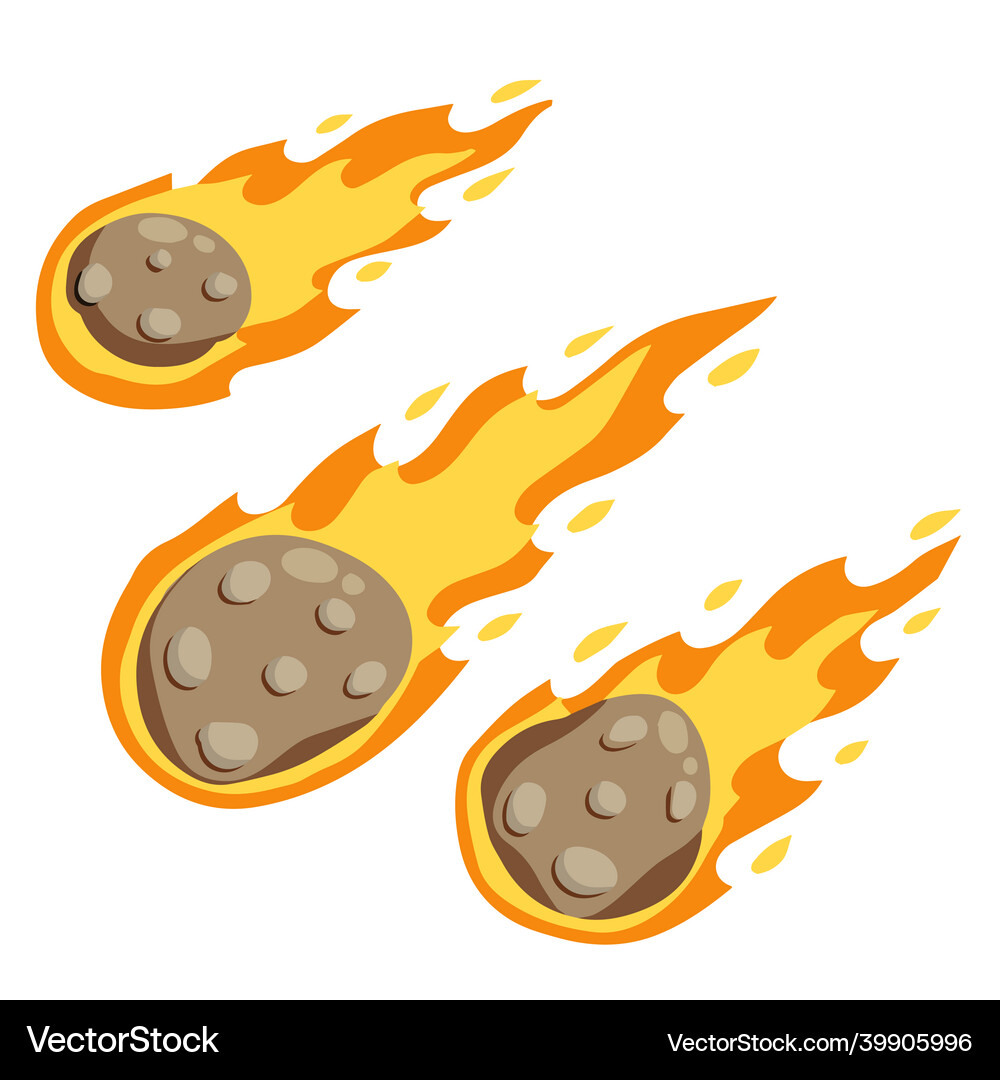 Meteor with trail of fire comet with tail Vector Image