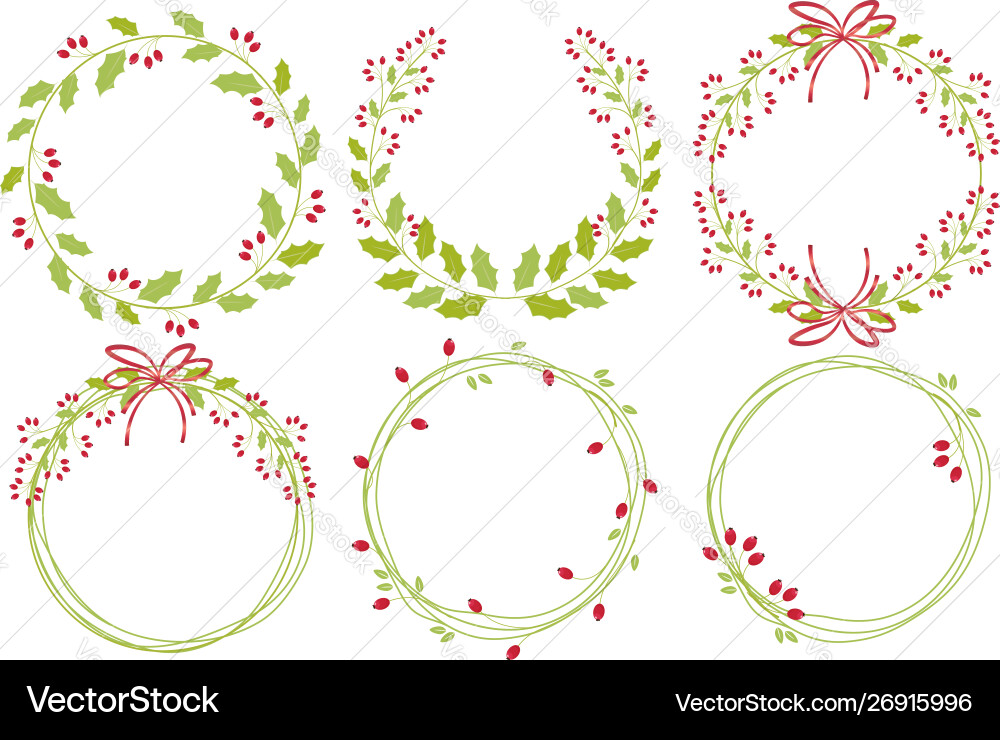 Red christmas holy berry wreath frame collection Vector Image