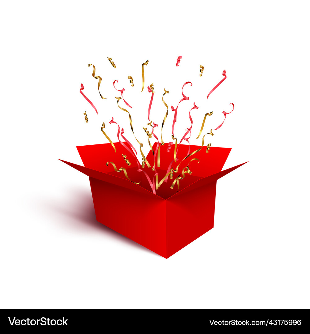 Red gift box with and golden ribbons Royalty Free Vector