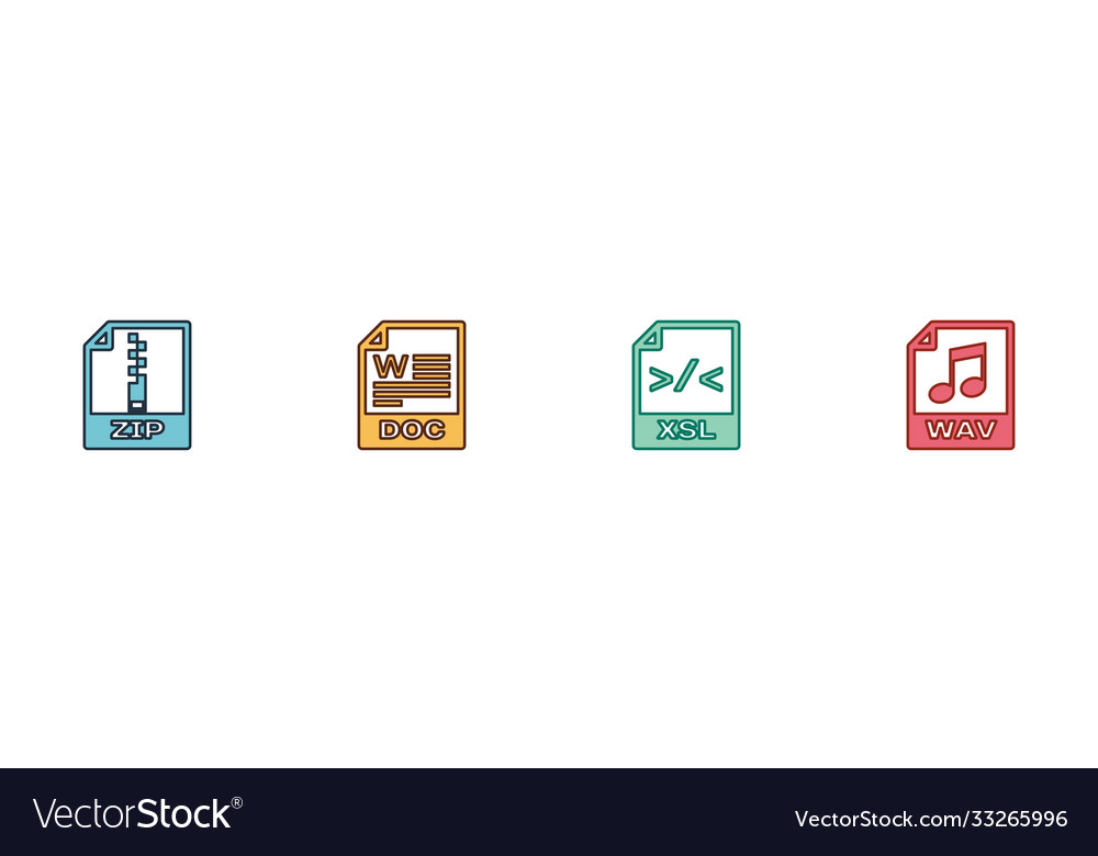 Set zip file document doc xsl and wav icon Vector Image Set zip file document doc xsl and wav icon Vector Image