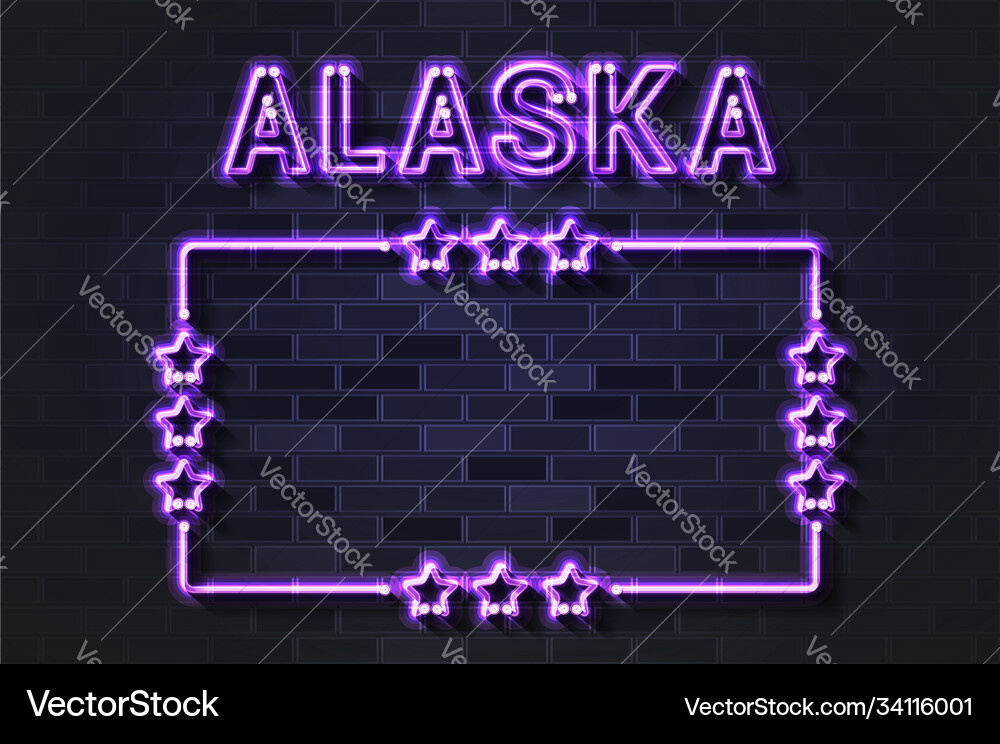 Alaska us state glowing violet neon letters Vector Image