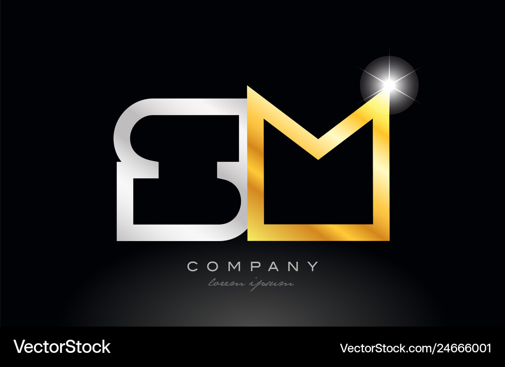 Gold silver alphabet letter sm s m combination Vector Image