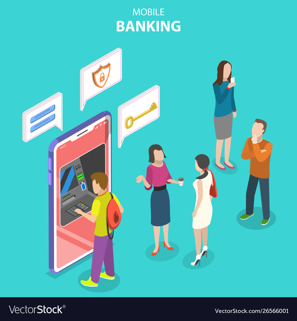 Isometric flat concept mobile banking Royalty Free Vector
