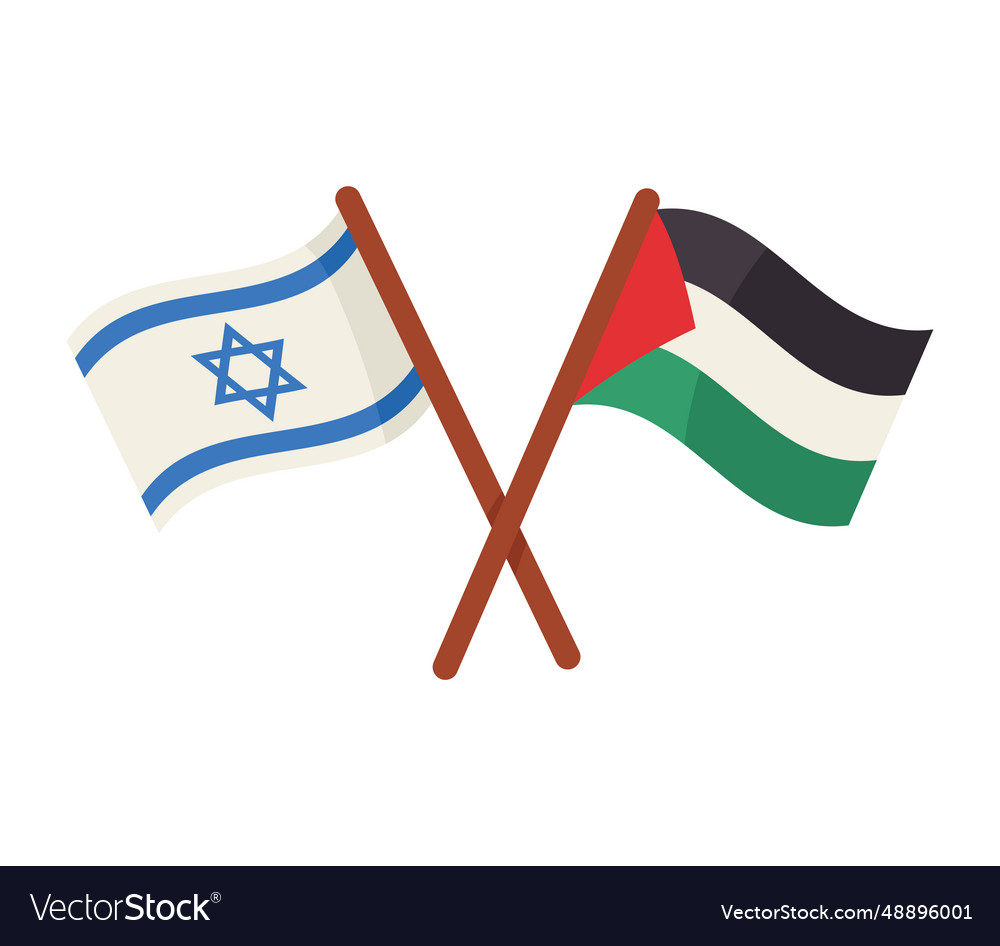 Israel and palestine flags in poles Royalty Free Vector