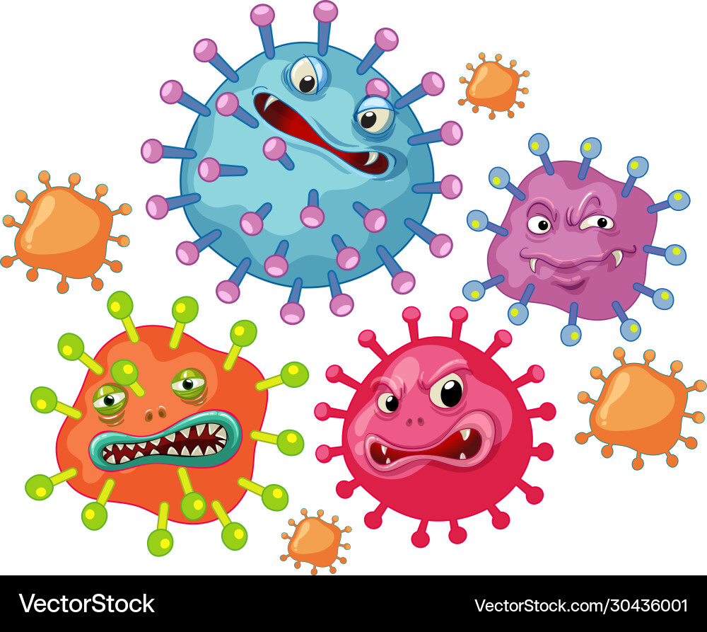 Many virus cells with scary face on white Vector Image