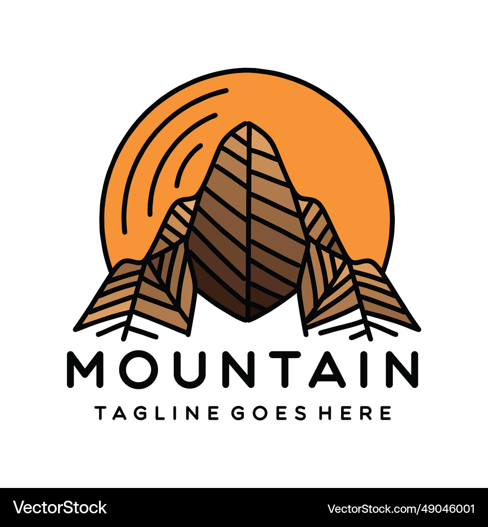 Monoline camp mountain logo design vintage emblem Vector Image