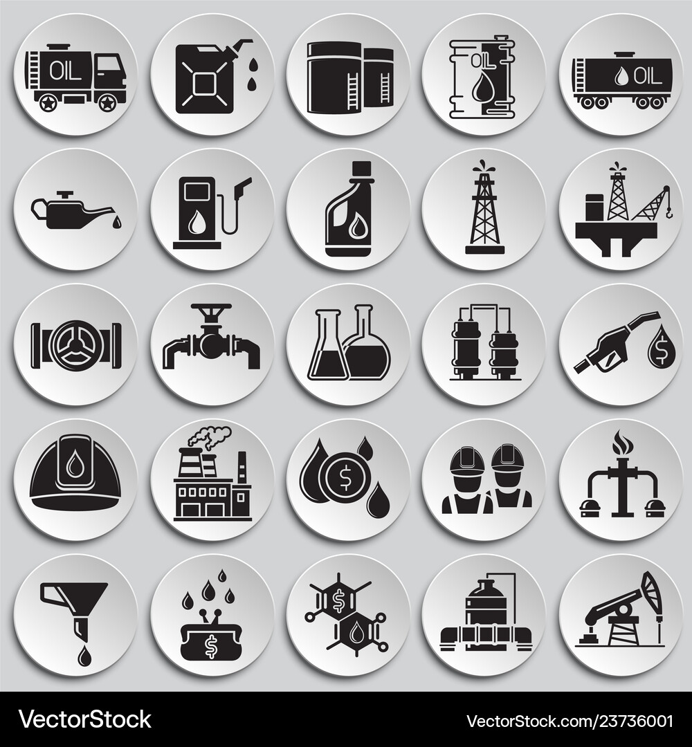 Oil industry icon set on plates background Vector Image