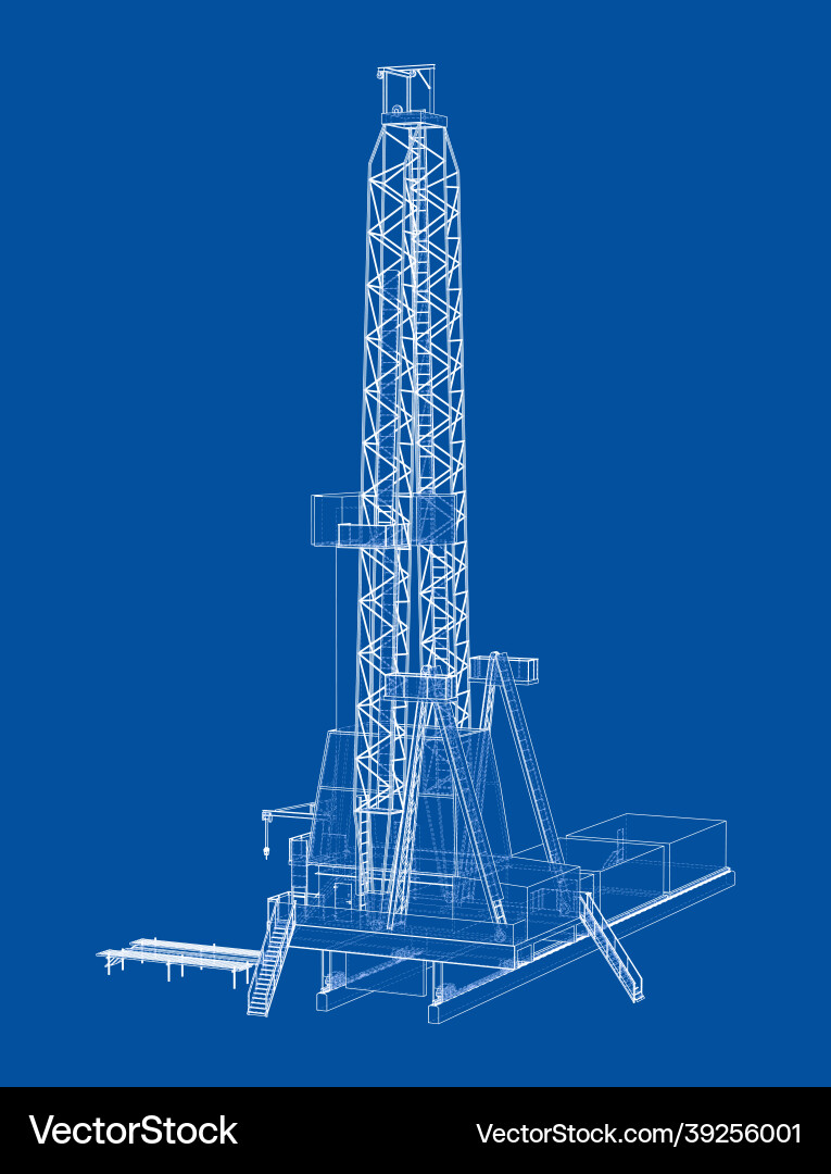 Oil rig rendering of 3d wire-frame style Vector Image