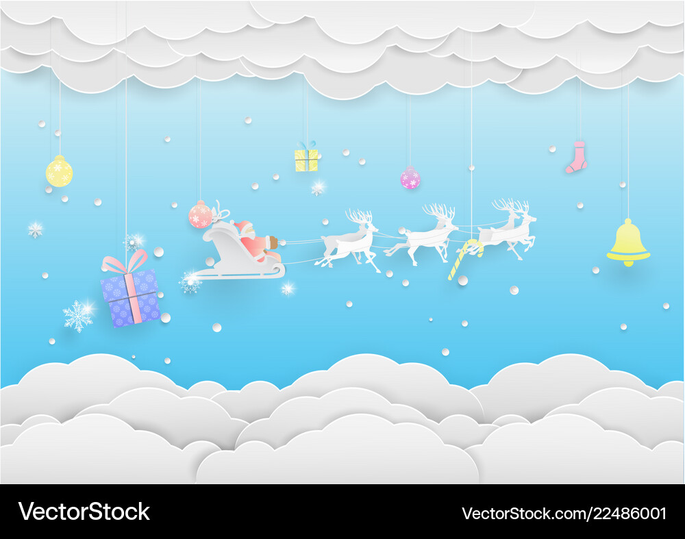 Santa claus is going in cloud with snowflakemerry Vector Image