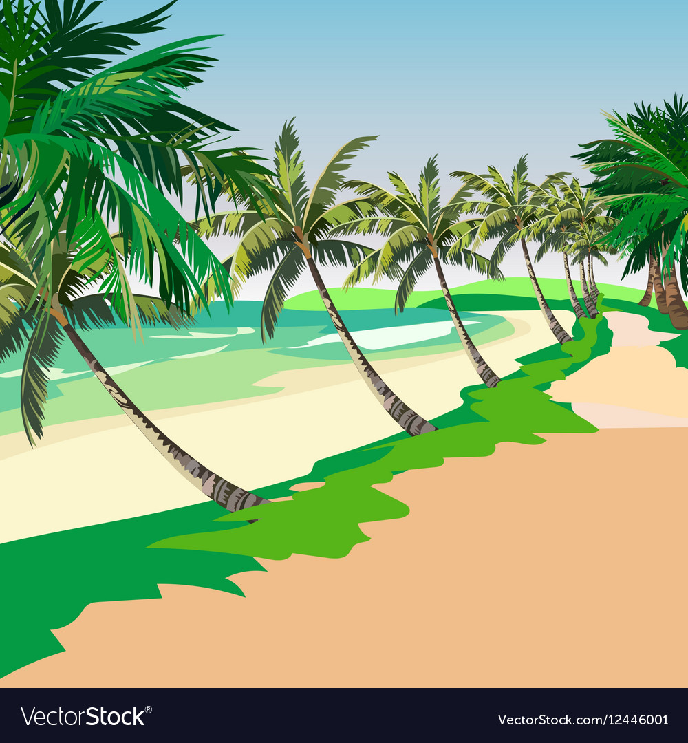 Summer Beach with Tropical Palm trees Royalty Free Vector