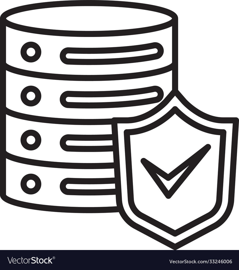 Black line server with shield icon isolated Vector Image