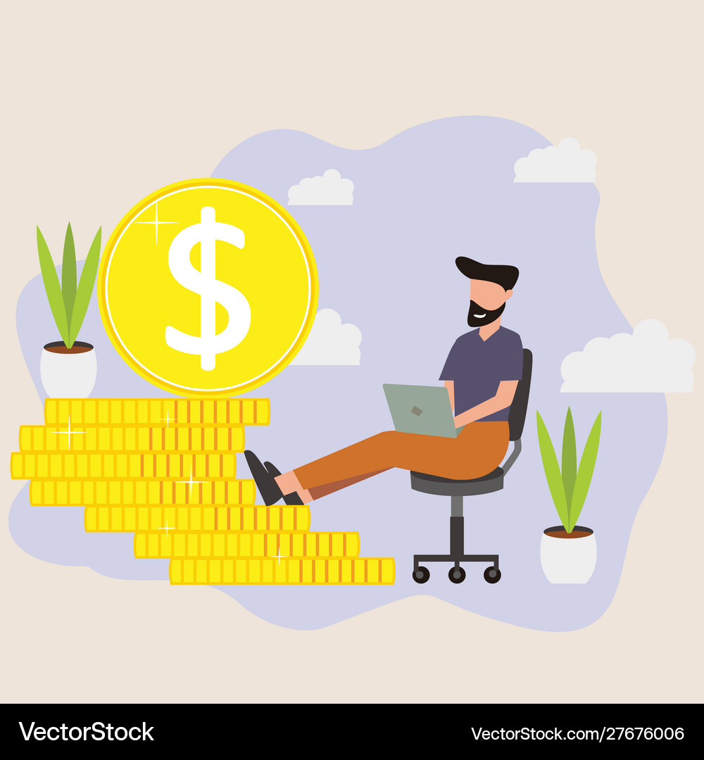Creative businessman with a laptop in form Vector Image