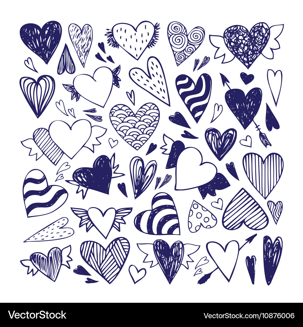 Doodle hearts set Royalty Free Vector Image - VectorStock