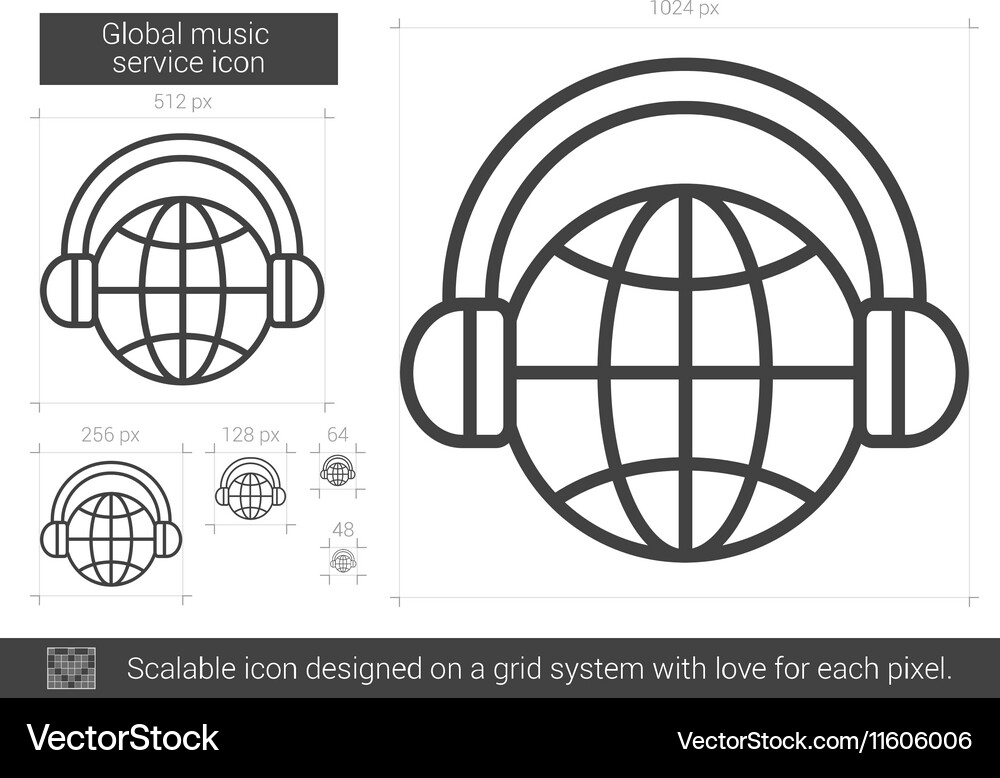 Global music service line icon Royalty Free Vector Image