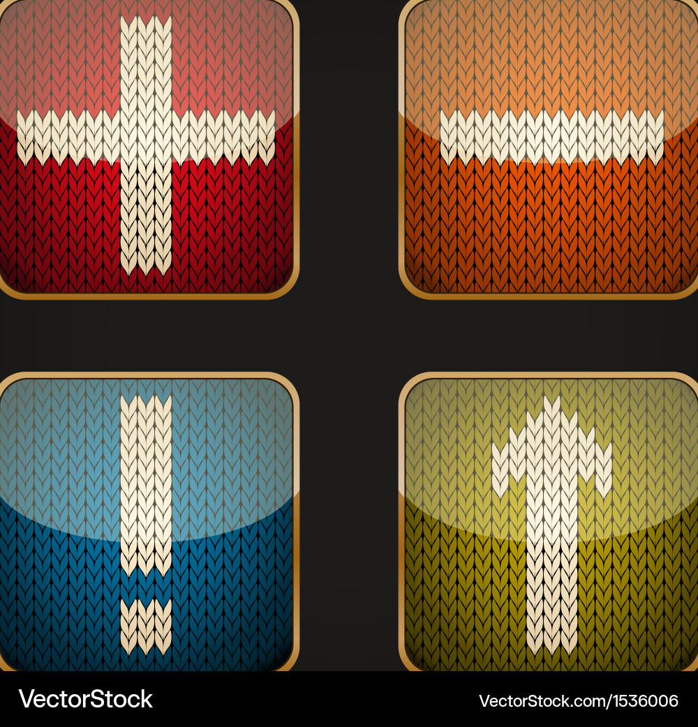 Glossy square icon set with knitted pictograms Vector Image