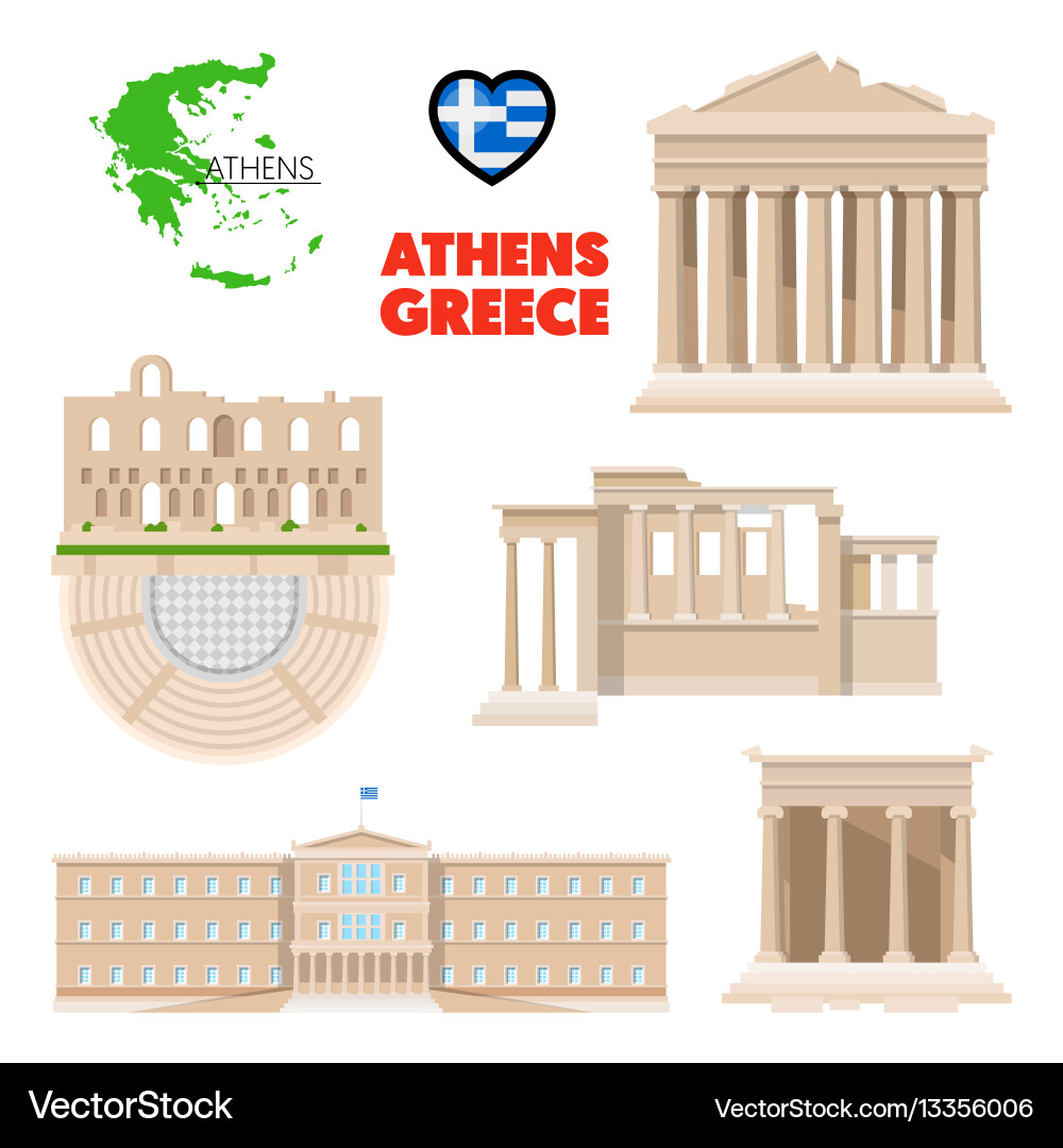 Greece athens travel set with architecture Vector Image