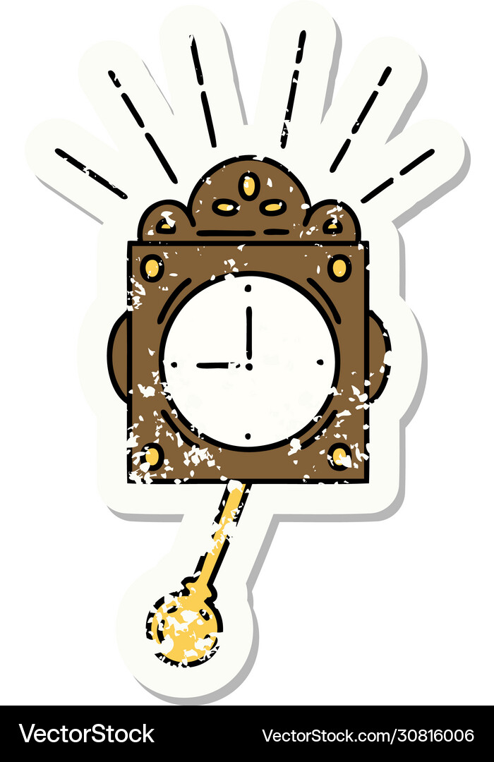 Grunge sticker tattoo style ticking clock Vector Image