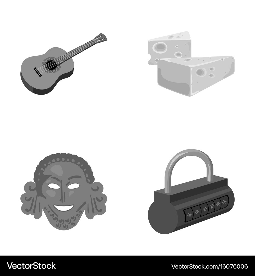Guitar cheese and other monochrome icon Royalty Free Vector