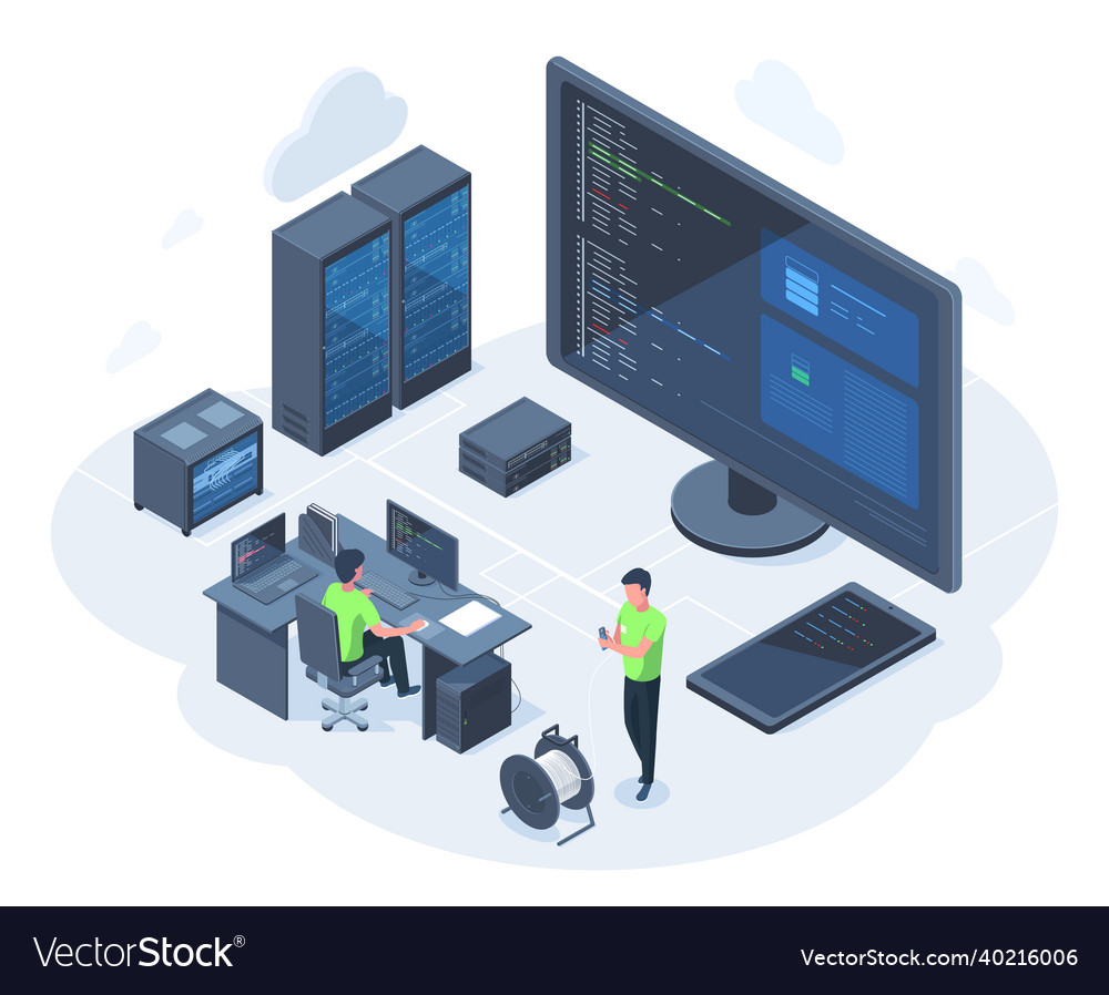 Isometric 3d web hosting database network server Vector Image