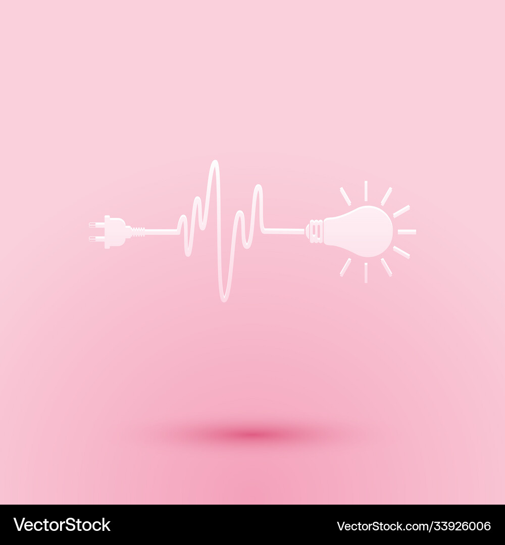 Paper cut wire plug and light bulb icon isolated Vector Image