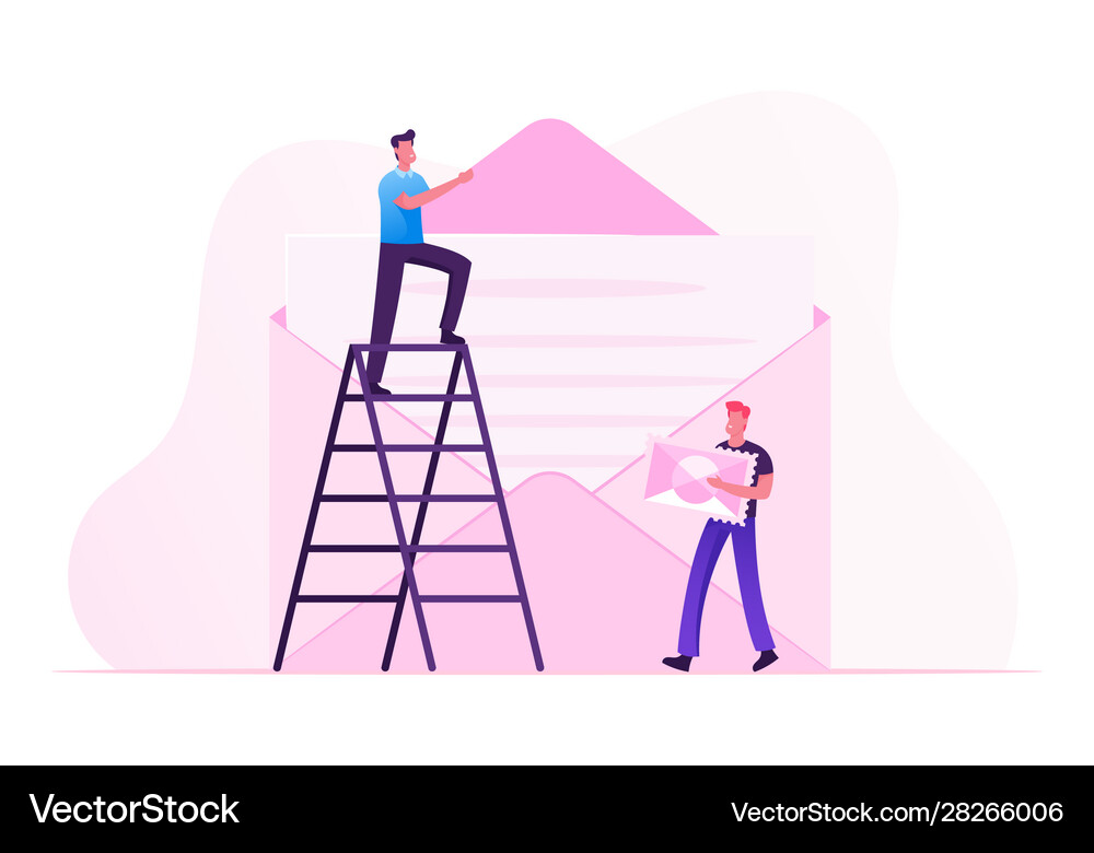 People sending mail to friends tiny man stand on Vector Image