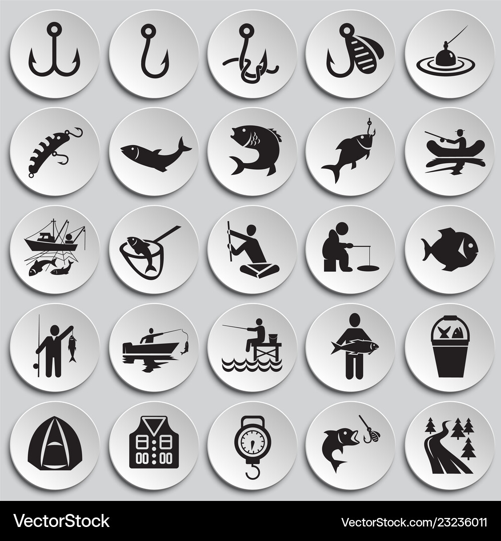 Fishing icon set on plates background for graphic Vector Image