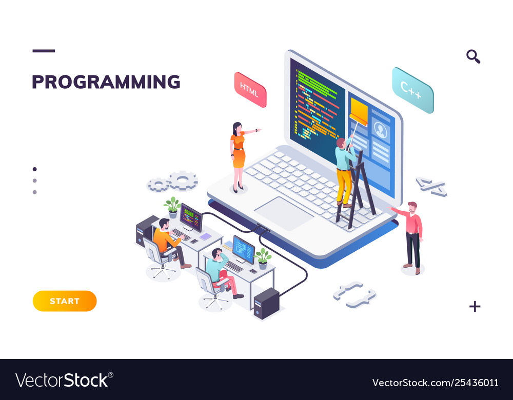 Programming office with developers and notebook Vector Image