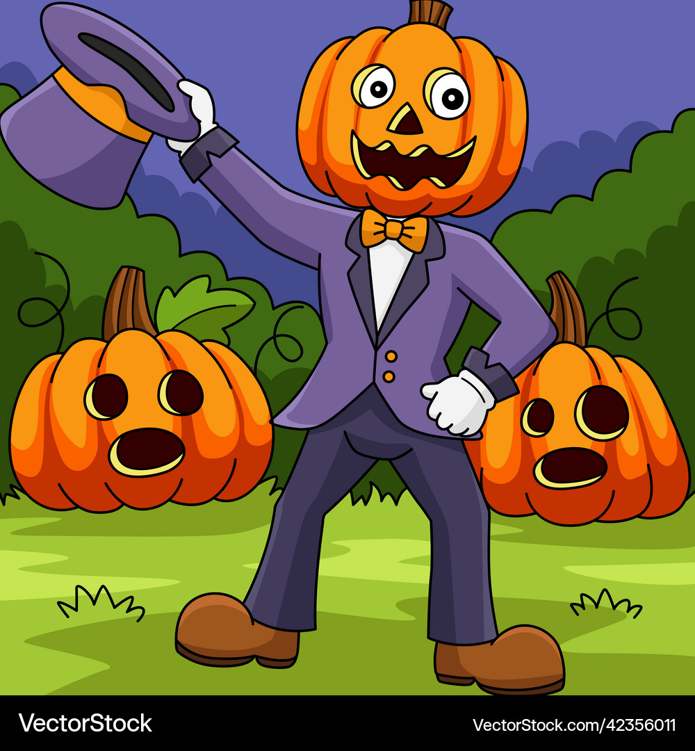 Pumpkin head man halloween colored Royalty Free Vector Image