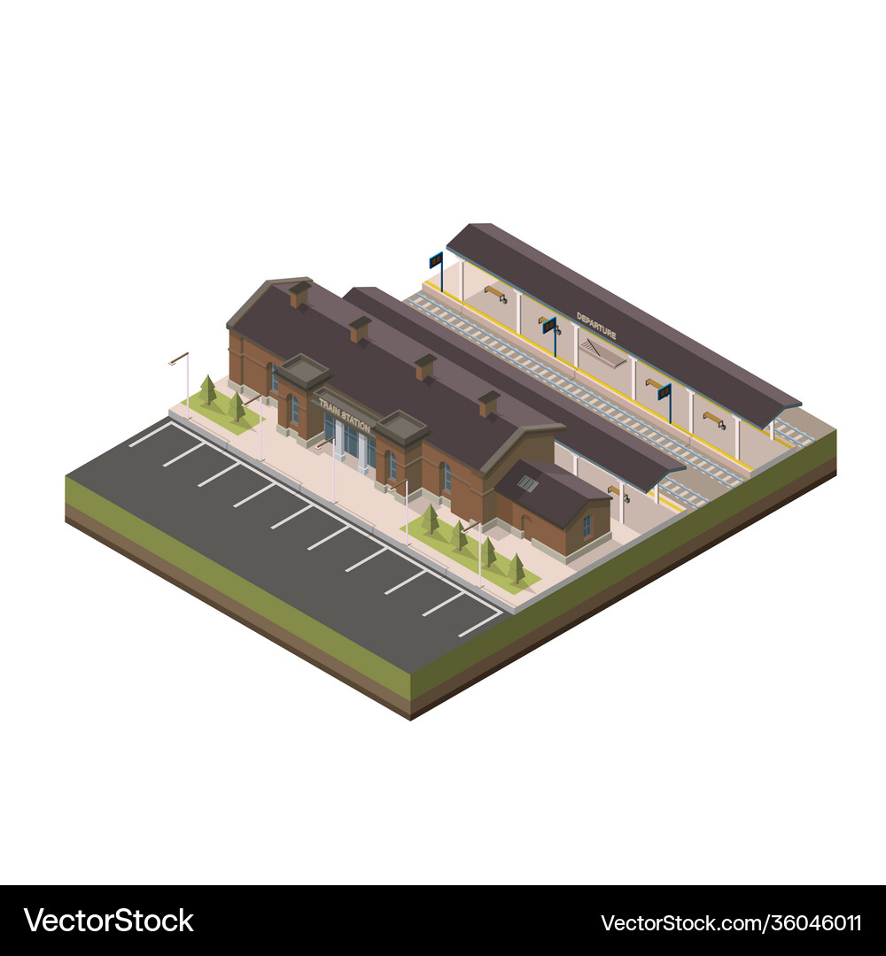 Railway station isometric train station Royalty Free Vector