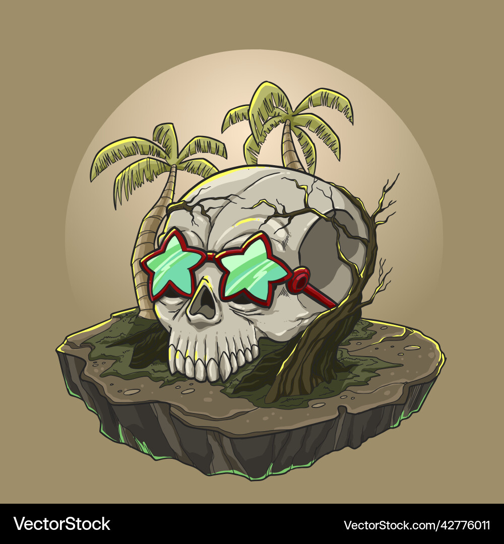 Tropical skull cast a way on island Royalty Free Vector