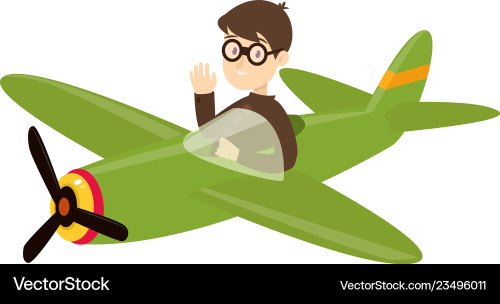 Young Man Flying in a Biplane Royalty Free Vector Image