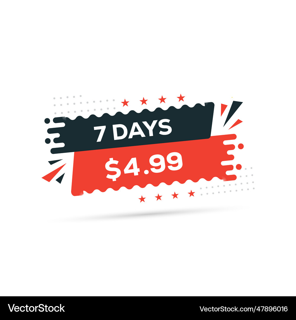 7 dats subscription label sign black and red mode Vector Image