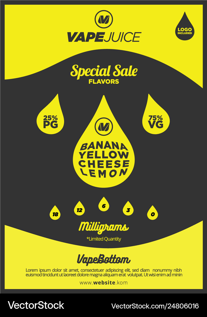 Bright and bold yellow e-liquid drops for a vape Vector Image